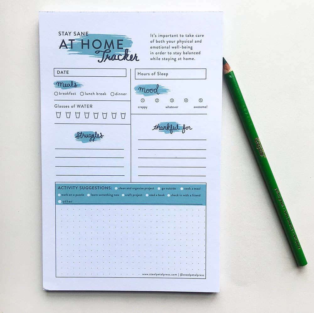At Home Self Care Tracker Notepad