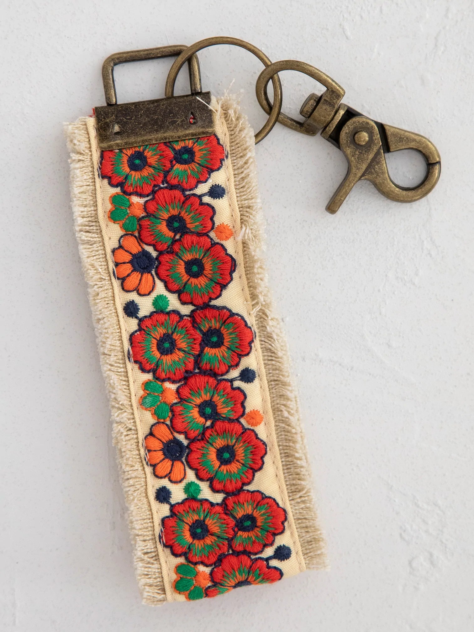 Embroidered Key Fob - Cream Orange